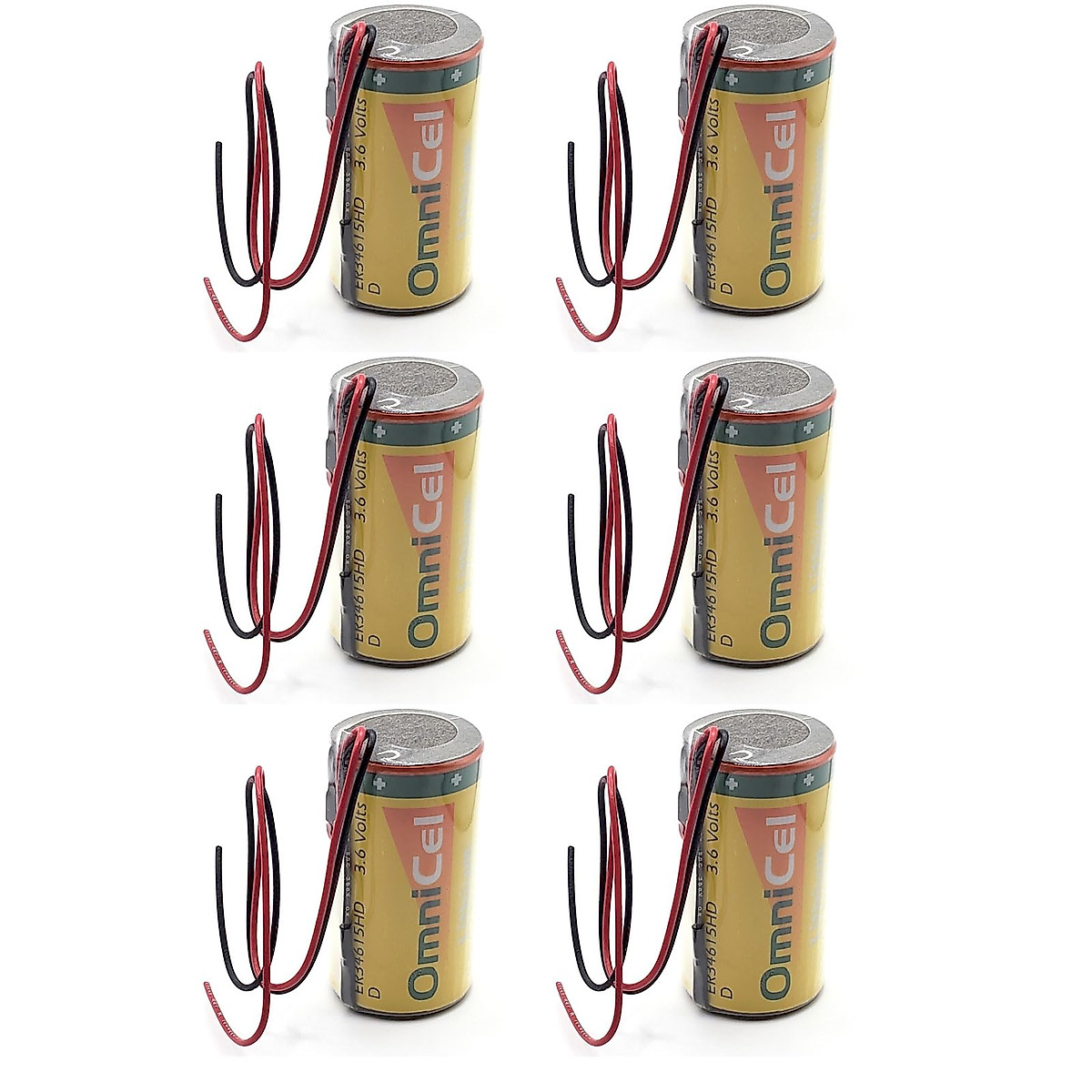 6x OmniCel ER34615HD/W LithiumThionyl Chloride Battery with Wire Leads For Fleet Monitoring, Tracking Devices for Hunting Dogs, Carbon Monoxide Detectors, Intrusion Sensors, Invisible Fencing