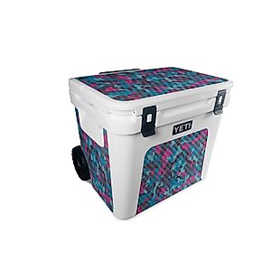 MightySkins Carbon Fiber Skin Compatible With Yeti Roadie 60 Wheeled Cooler - Cool Blue Pink Camo | Protective, Durable Textured Carbon Fiber Finish | Easy To Apply and Change Styles | Made in the USA