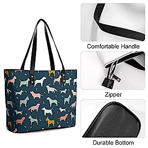 Womens Handbag Dogs Pattern Leather Tote Bag Top Handle Satchel Bags For Lady