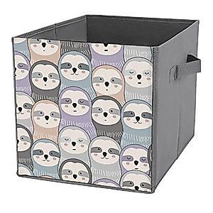 Cute Sloths Foldable Storage Bins Printd Fabric Cube Baskets Boxes with Handles for Clothes Toys, 11x11x11