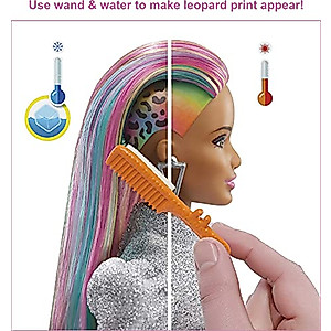 Barbie Doll Leopard Rainbow Hair Brunette With Color-Change Highlights & 16 Styling Accessories Including Clothes, Scrunchies, Brush & More