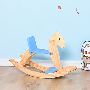 KRAND Wooden Rocking Horse Baby Ride On Toy for Toddler Rocking Horse Classic Design with Pedal and Safe backrest for Toddlers (Blue)