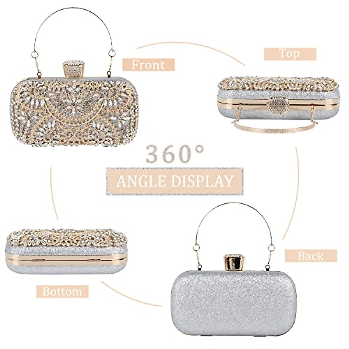 SUKUTU Gorgeous Women Sparkling Evening Bag Rhinestone Beaded Clutch Purse Glitter Bridal Prom Party Handbag