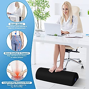 StepLively Foot Rest for Under Desk at Work-Ergonomic Design Foot Stool for Fatigue&Pain Relief with Memory Foam,Non Slip Bead,Washable Cover-Under Desk Footrest for Office,Home,Gaming(Black-Long)
