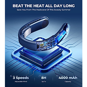 1S Cool Down 30°F Neck Fan with Double Semiconductor Coolers, 360° Surrounded Personal Fans Air Conditioner that Blow Cold Air, 8H Lasting Portable Fan with 3 Speed, Gifts for Men Women Outdoor Travel