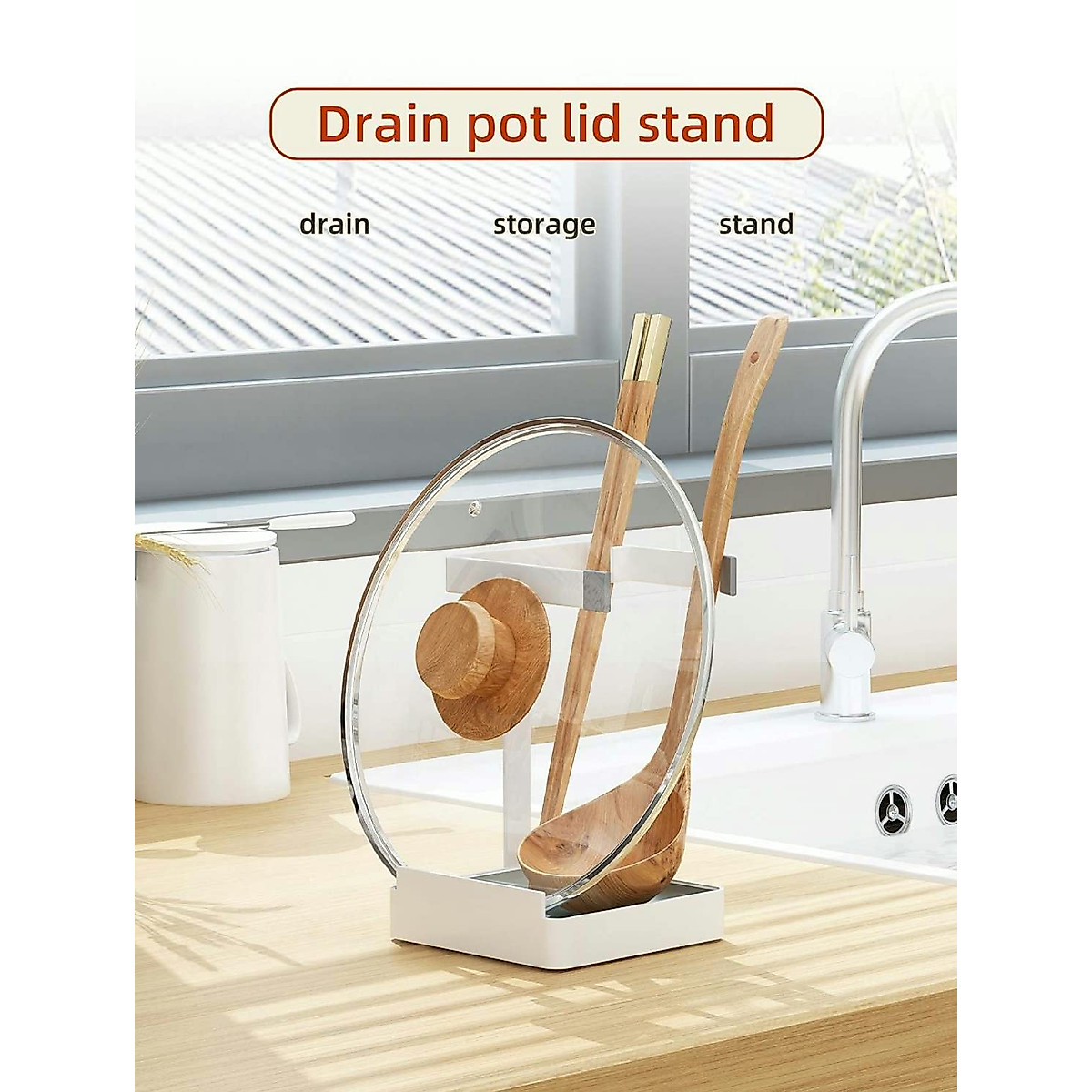 Utensil And Pot Lid Holder - Spoon Rest For Stove Top - Lid Holder For Kitchen - Tablet holder - Kitchen Organizer - Modern Sleek Design