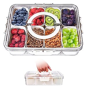 JDISANGI Divided Serving Tray with Lids and Handle, 8pcs Removable Snack Box container for Fruit, Candy, Veggie, Nuts, Snacks, Charcuterie Container Snackle Box for Party, Entertaining, Picnic