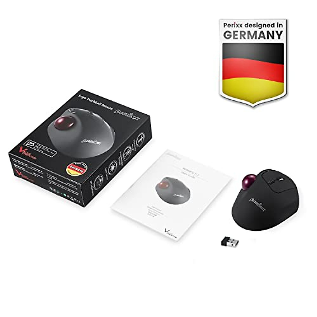 Perixx11568 Perimice-717 Wireless Trackball Mouse, Build-in 1.34 Inch Trackball with Pointing Feature, 5 Programmable Buttons, 2 DPI Level, Black