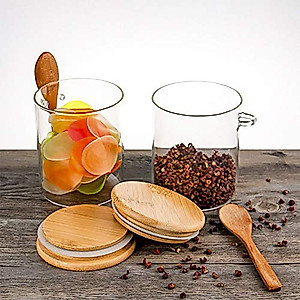 15 OZ/400 ML Transparent Glass Storage Container, Glass Container Jar with Woond Spoons, Lid, Sealed Storage Jar for Food Miscellaneous Grains Snacks Tea Coffee