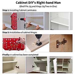 RUITOOL Shelf Pin Jig and Hinge Jig Two-in-One, Self-contained Clamping Function All Metal Shelf Pin Drilling Jig with 1/4" and 5mm Drill Bits, Shelf Jig and Cabinet Hardware Jig Tool Drill Guide