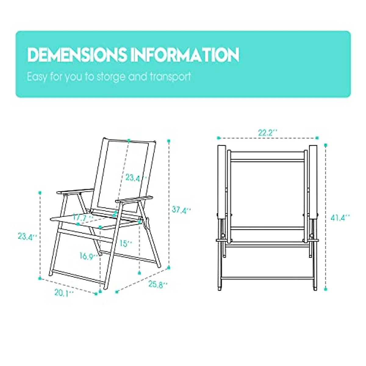 VICLLAX Patio Folding Sling Chairs, Portable Deck Sling Back Chair, Camping Garden Beach Using Chairs Set of 4 (Dark Blue)