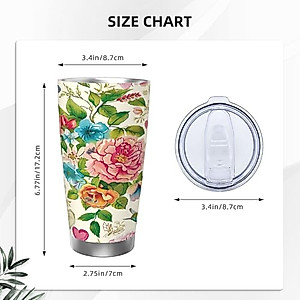 AYCZN Vintage Bird 20 OZ Tumbler Stainless Steel Travel Coffee Mug, Flower Butterfly Insulated Water Bottle with Lid and Straws Leakproof Thermal Cup