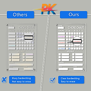 Seajan Acrylic Chore Chart for Kids Magnetic Clear Chore Chart for Fridge Acrylic Dry Erase Calendar Board Weekly Reward Chores Chart with Marker and Eraser for Kids(Delicate, 14 x 9 Inch)