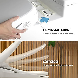 Barumi BM-4000 Elongated Bidet Toilet Seat, Smart Heated Seat, Air Dryer, Warm Water & Pressure Control, Self-Cleaning, Child & Eco Mode, Self Cleaning -SS Spray Nozzle with Massage, Soft Close Lid