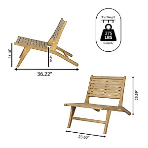 JONATHAN Y PAT2000A Leo Mid-Century Modern Wood Armless Outdoor Patio Chair Contemporary, Bohemian, Coastal, Transitional, Rustic, Natural