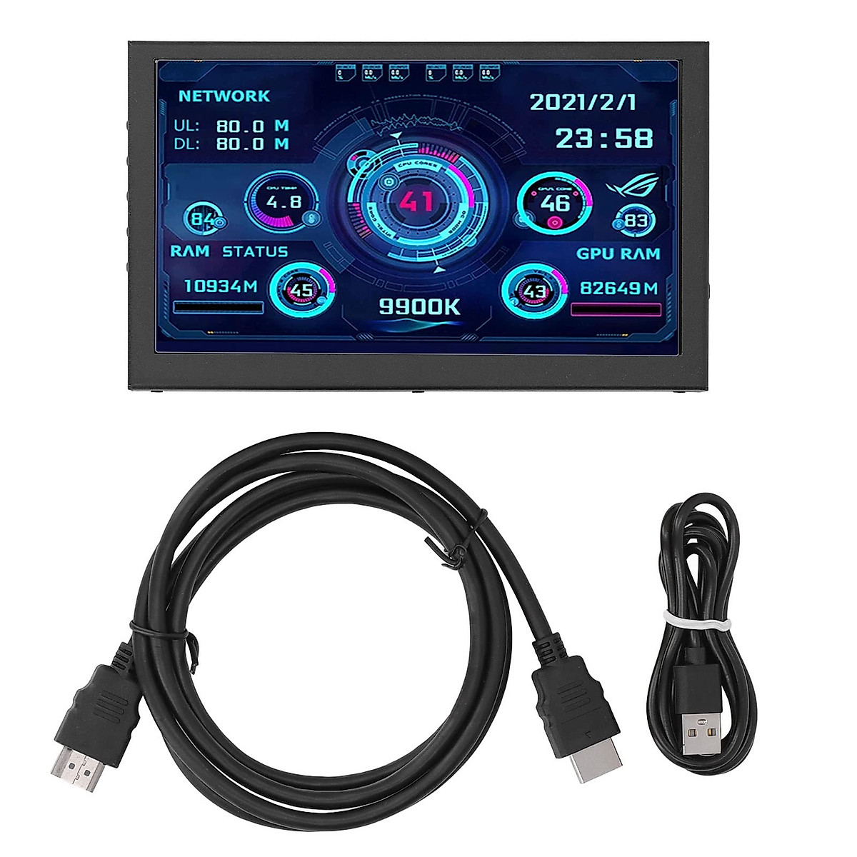 Uxsiya Secondary Screen, ABS Auto Shutdown High Definition Computer Display Monitor Easy Operation Stepless Bright Adjustment with 2pcs Cable for Home Instrumentation