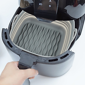 NaiKit's Grey 8 IN Reusable Silicone Air Fryer Square Liners for Basket Size 6.5 QT and above. Non-stick, Food Safe, great Instant Pot Kitchen Accessories.