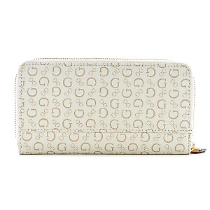 GUESS Women's White Tan Logo Zip-Around Wallet Clutch Bag