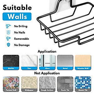 Rainspire Soap Dish Holder, No Drilling, 304 Rustproof Stainless Steel, Wall Mounted Soap Holder Soap Tray Bar Soap Sponge Holder for Bathroom & Kitchen, Square, Black