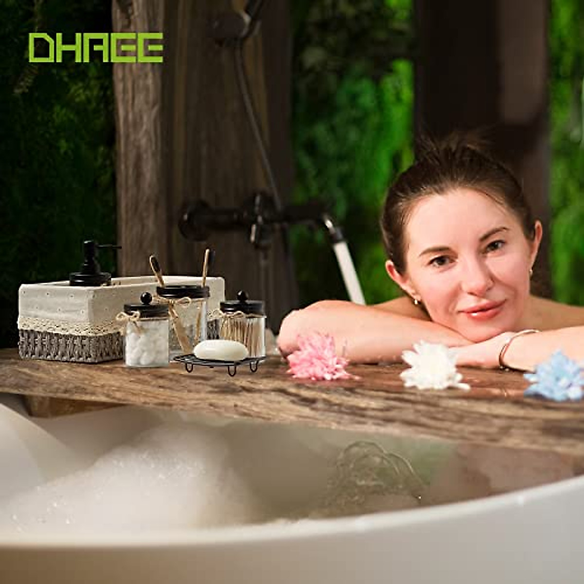 DHAEE Bathroom Storage Set(6PCS) - Storage Basket for Organizing,Mason Jar,Apothecary Jar,Toothbrush Holder,Lotion Soap Dispenser,Soap Dish,Home,Farmhouse,Rustic Decor Accessories Sets