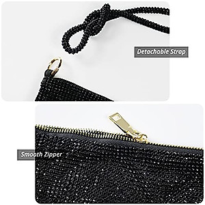 Baonmy Rhinestone Purse Silver Purse Women Evening Bag Sparkly Purse for Party Club Wedding Silver Hobo Purses for Women(Black)