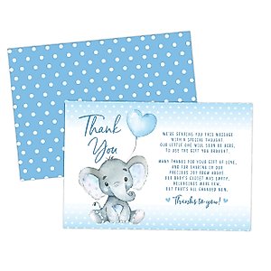 Your Main Event Prints Elephant Baby Shower Thank You Cards 20 Count Pre-written Thank You Cards, Baby Sprinkle Blue Dots