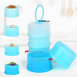 Boocalny 4 Pack Protein Powder Container, Formula Dispenser On The Go, 4 Stackable Protein Powder Dispenser with Funnels, Portable Keychain Protein Powder Container for Fitness Travel (Blue)