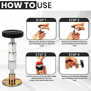 4 pcs Headboard Stoppers for Wall by Frame Atlas, 27-90mm Adjustable Bed Frame Anti-Shake Tool with 4 Stickers and 8 Screws, Easy to Install Bed Stoppers