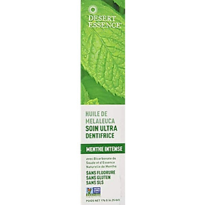 Desert Essence Tea Tree Oil Ultra Care Toothpaste 6.5 oz - Non-GMO, Gluten Free, Vegan, Cruelty Free, Fluoride Free - Pure Australian Tea Tree Oil, Baking Soda & Chamomile, Fights Bacteria & Plaque