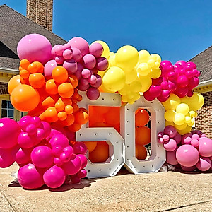 FOTIOMRG 203pcs Pink Orange Balloon Garland Arch Kit, Hot Pink Orange Metallic Gold Latex Balloons for Summer Tropical Engagement Bridal Shower Bachelorette Birthday Party Balloons Decorations