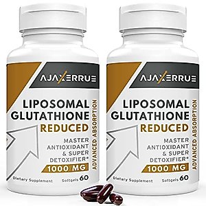 AJAXERRUE 1400 mg Liposomal Glutathione, Superior Absorption Complex Reduced Glutathione Supplement with Vitamin C, Hyaluronic Acid, Master Antioxidant for Liver Detox, Brain, Skin, 120 Softgels