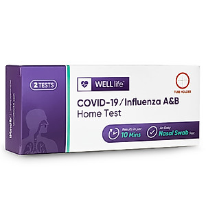 WELLlife COVID-19 & Flu A/B Home Test Kit, Easy-to-Use OTC Covid & Flu Test, Fast 10-Min Results with Non-Invasive Nasal Swab, 2 Tests, FDA EUA Authorized for Fast, Accurate Home Use