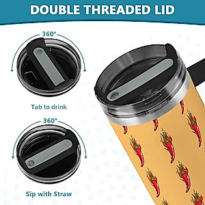 SDMKA 30oz Stainless Steel Tumbler with Straw and Handle, Vacuum Insulated Double-Walled Travel Mug, BPA-Free Leakproof Cup for Hot/Cold Beverages, Chili Peppers Flames