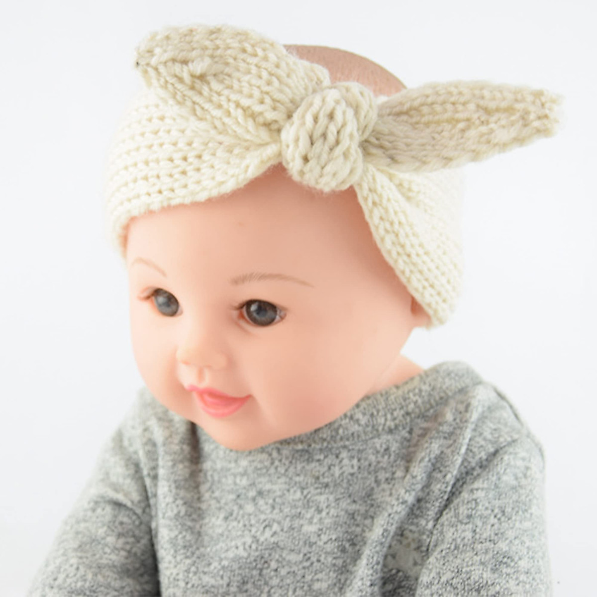 IZUS Turban Headband Baby Girl - Warm Rabbit Knot Hair Band, Knit Head Wrap for Newborn, Toddler and Children (One Size (Fit for 2 months to 7 Years), Camel + Beige)