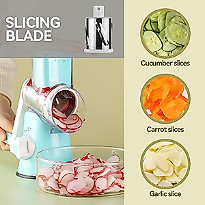 Rotary Cheese Grater EDEFISY - 3-in-1 Stainless Steel Manual Drum Slicer, Rotary Graters for Kitchen, Food Shredder for Vegatables, Nuts and Chocolate(Blue)
