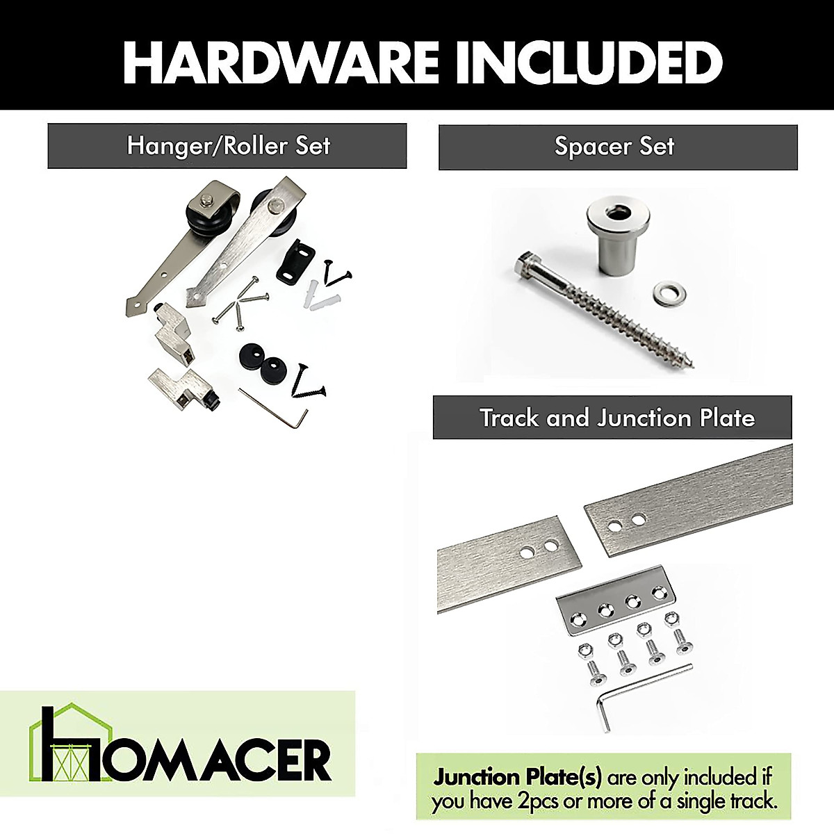 Homacer Mini Brushed Nickel Non-Bypass Sliding Barn Door Hardware Kit, for One/Single Door, 36-inch Long Flat Track, Arrow Design Roller, Cabinet TV Stand Console Use…