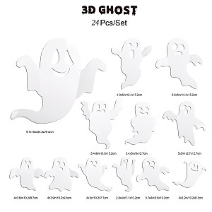 24 Pcs Halloween Ghost Wall Decor Ghost Stickers 3D Ghost Stickers Wall Stickers Decoration Halloween Cute Design Wall Decals Reusable PVC Wall Sticker for Home Halloween Party Supplies