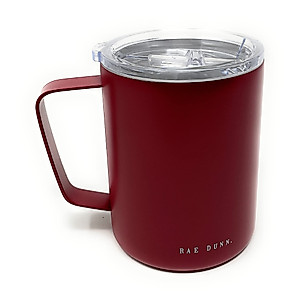 Rae Dunn APPLE CIDER 12 Ounce Maroon Red Color Insulated Stainless Steel Cup Mug With Clear Lid