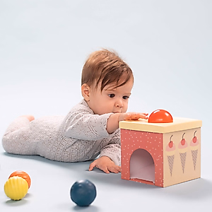 Taf Toys Toddlers Object Permanence Ball Drop Stacker, Made of Strong & Durable Cardboard Box & Plastic Cover Perfect Developmental Toy for Tummy-Time