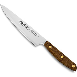 ARCOS Professional Kitchen Knife Set 3 pieces Nitrum Stainless Ste. Ovengkol Wood Handle 100% natural FSC. Series Nordika. High precision cut. Color Brown.