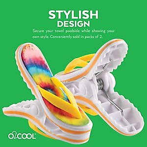 O2COOL Bocaclips - Beach Towel Clips for Beach Chairs, Patio and Pool Accessories - (Tie Dye Flip Flop) 2 Count