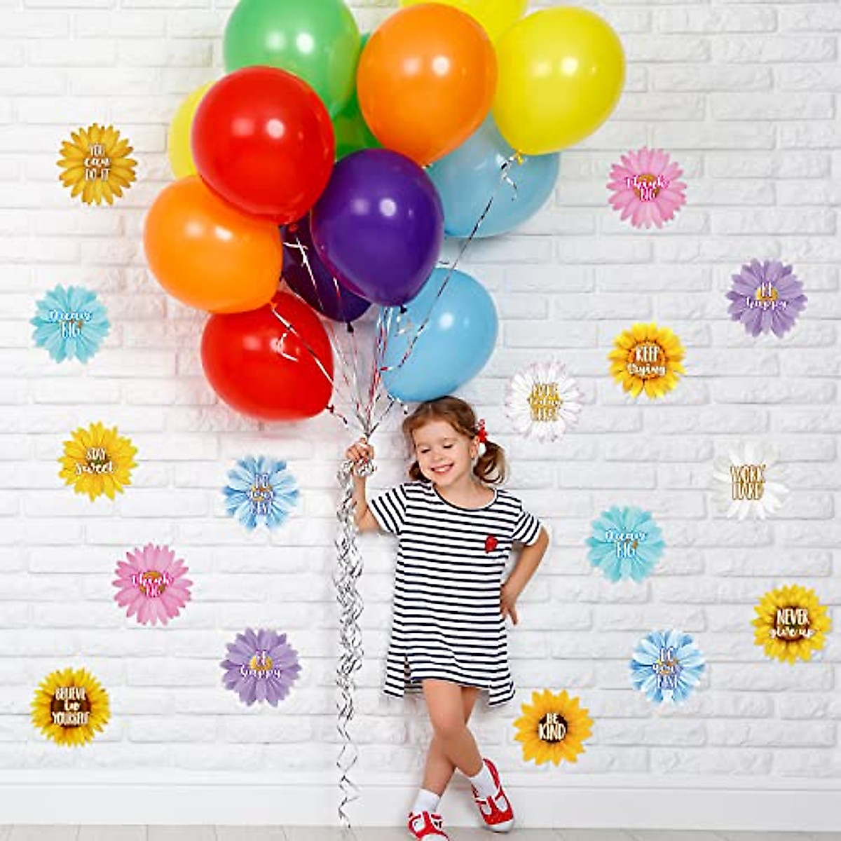 36 Pieces Sun Flower Spring Cutouts with Growth Mindset Bulletin Board Springtime Confetti Positive Sayings Accents Motivational Inspirational Quote Cards for Classroom School (Fresh Color)