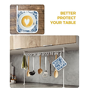 Pot Holders for Kitchen Spiral Tie Dye Pattern Heat Resistant Potholders Blue Color Dyed Batik Ethnic Style Hot Pads Non Slip Kitchen Pot Holders Set of 2 for BBQ Cooking Baking Grilling