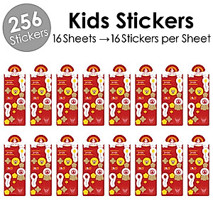 Big Dot of Happiness Chinese New Year - 2025 Year of The Snake Favor Kids Stickers - 16 Sheets - 256 Stickers