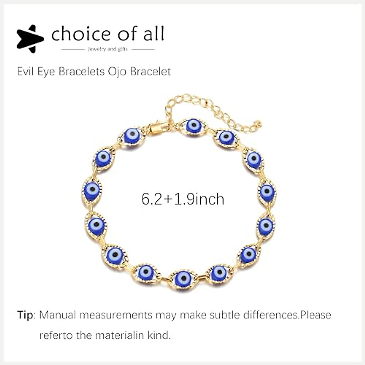 choice of all Evil Eye Bracelet for Women,14K Gold Plated Turkish Blue Eye Chain Bracelets for s Christmas (Blue)