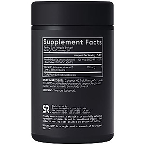 Sports Research Vitamin D3 + K2 with 5000iu of Plant-Based D3 & 100mcg of Vitamin K2 as MK-7 | Non-GMO Verified & Vegan Certified (60ct)