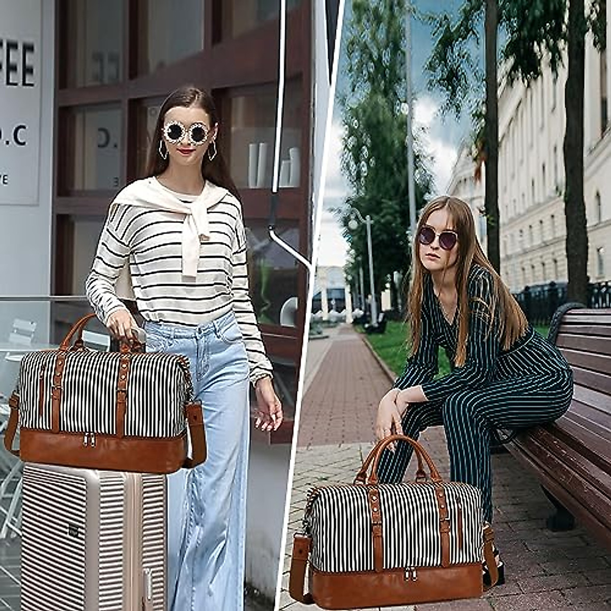 CAMTOP Weekender Bags for Women Travel Duffle Overnight Weekend Bag with Toiletry Bag and Shoe Compartment (50L,Stripes)