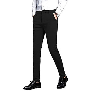 Plaid&Plain Men's Stretch Dress Pants Slim Fit Skinny Suit Pants 7101 Black 31W28L