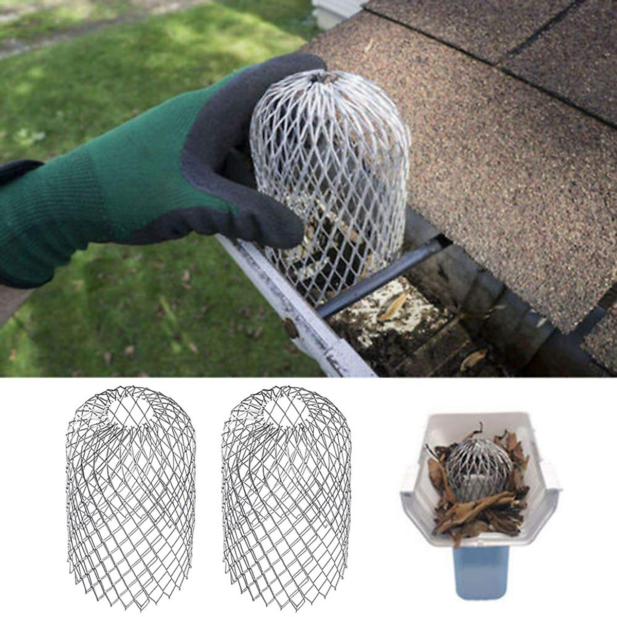 Roof Gutter Guard Filters Expand Aluminum Filter Strainer Stops Blockage Leaf Drains Debris Drain Net Cover(4pcs)