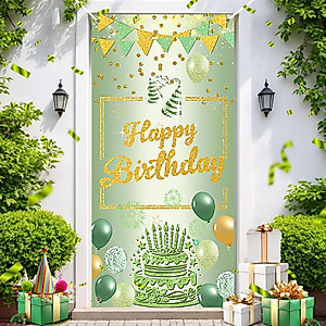 Sage Green Birthday Banner Decorations for Girls Women Sage Green Happy Birthday Door Cover Banner Light Green Birthday Banner Backdrop Porch Banner Sage Green Birthday Party Supplies for Baby Shower